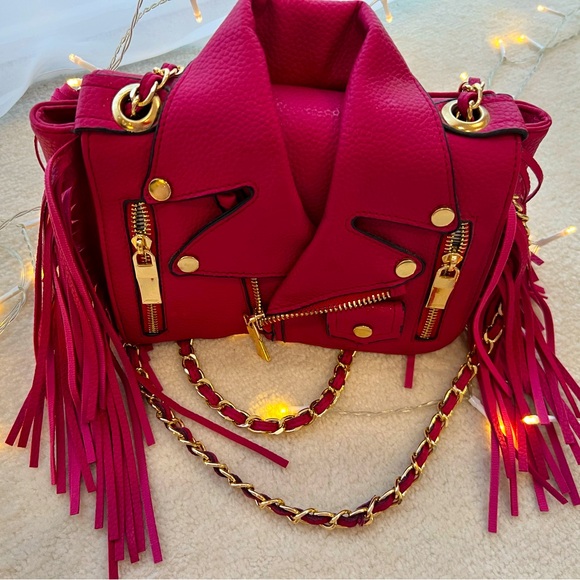 Moschino | Bags | Moschino Inspired Biker Moto Leather Jacket Fuchsia ...